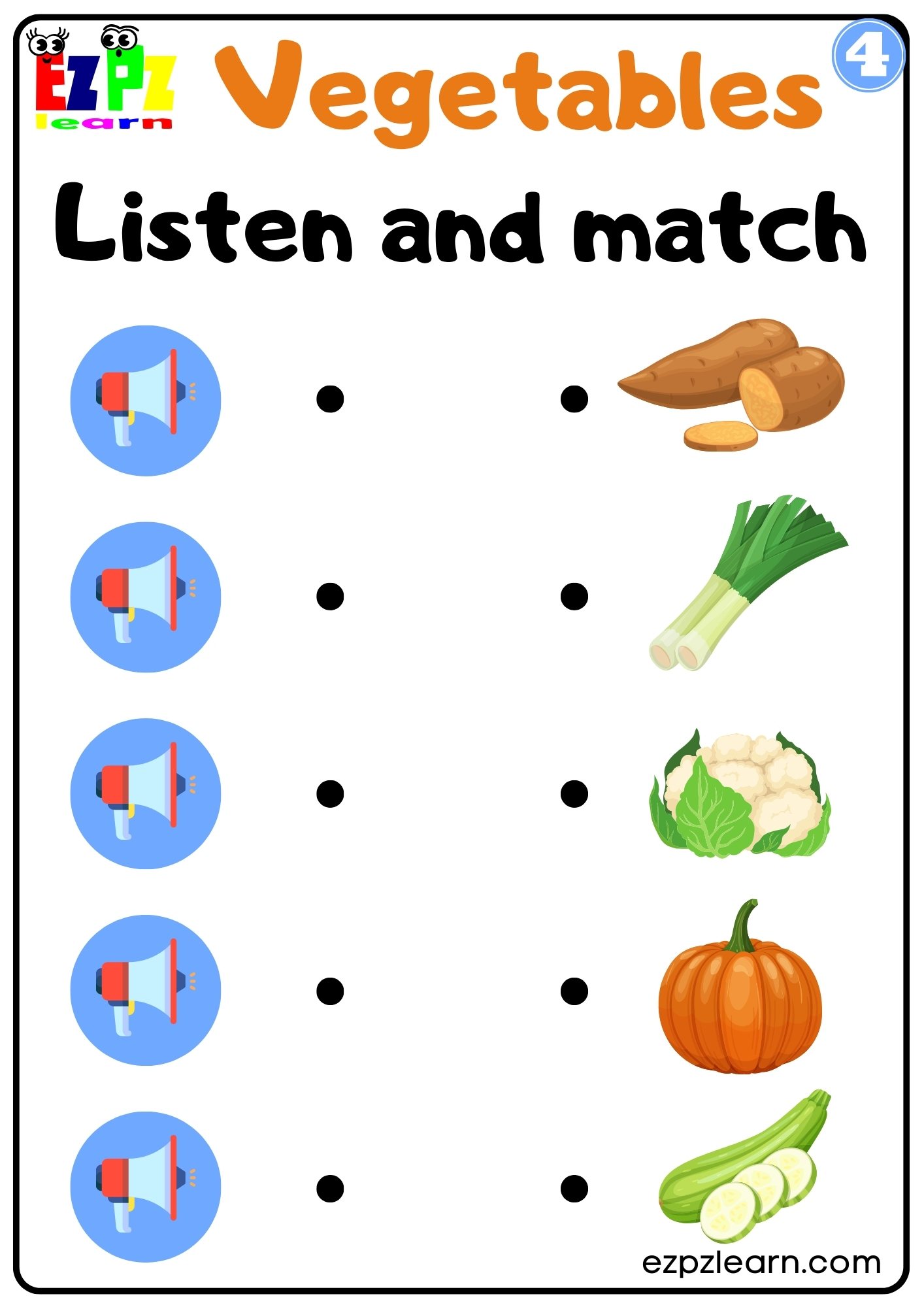 Interactive Worksheet for Vegetables Listen and Match the Correct Images Activity for ESL and K ...